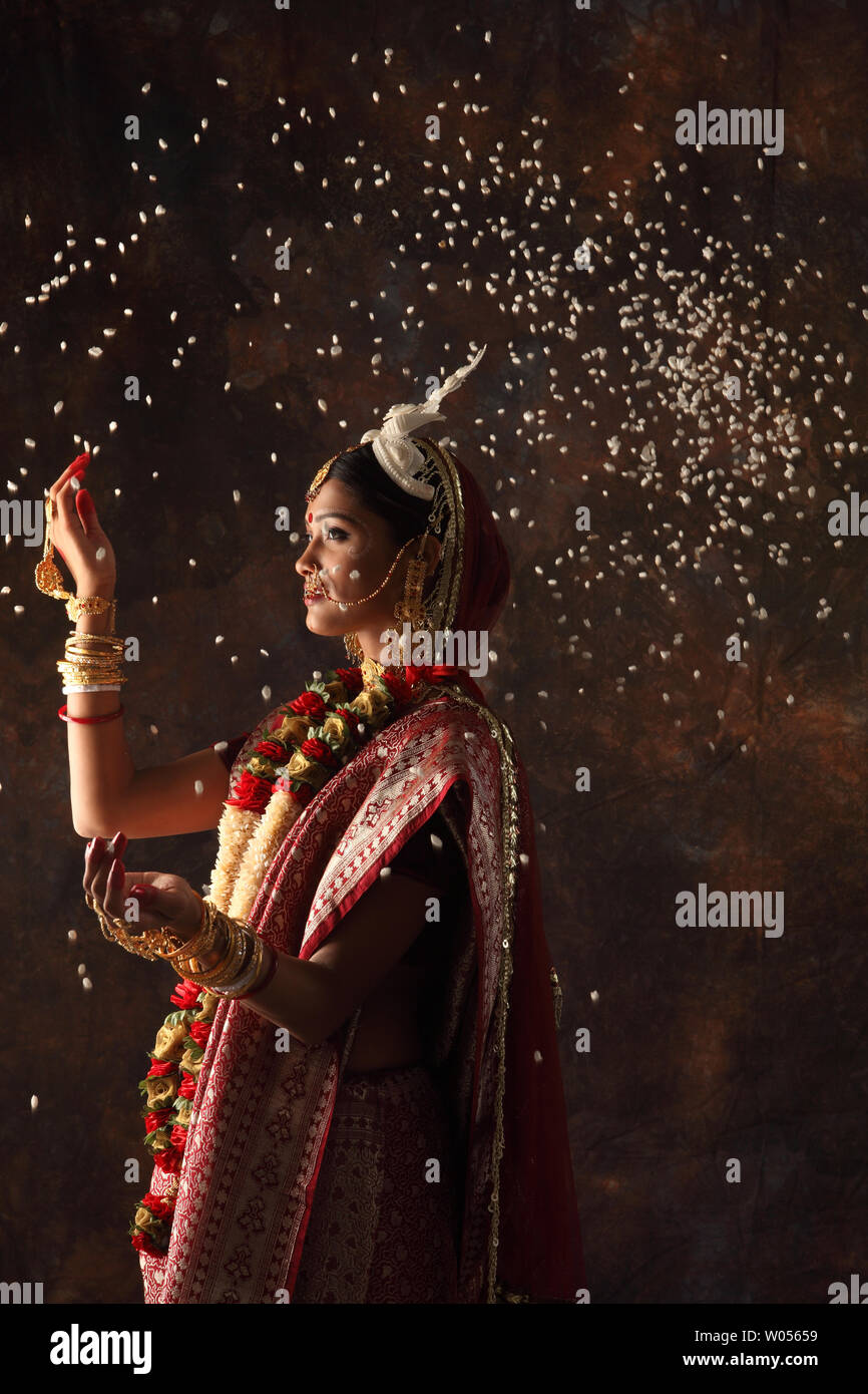India woman sari garland hi-res stock photography and images - Alamy