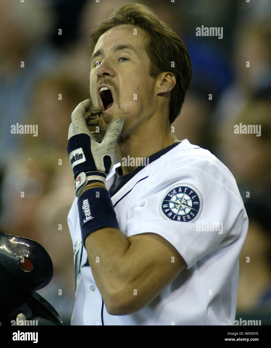 Seattle Mariners' Pat Borders yawns before facing Montreal Expos ...