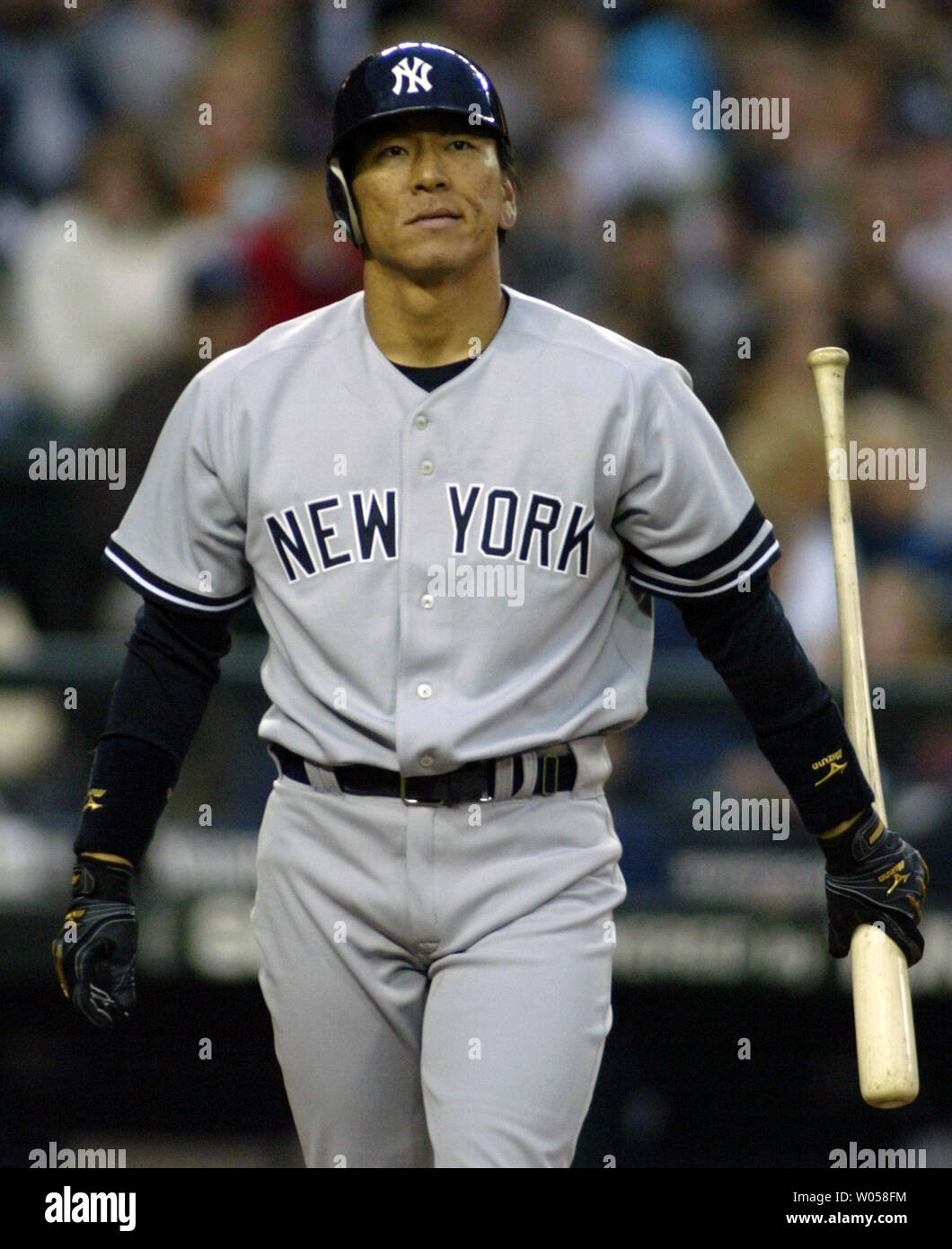 New York Yankees' Hideki Matsui of Japan reacts after being struck out ...