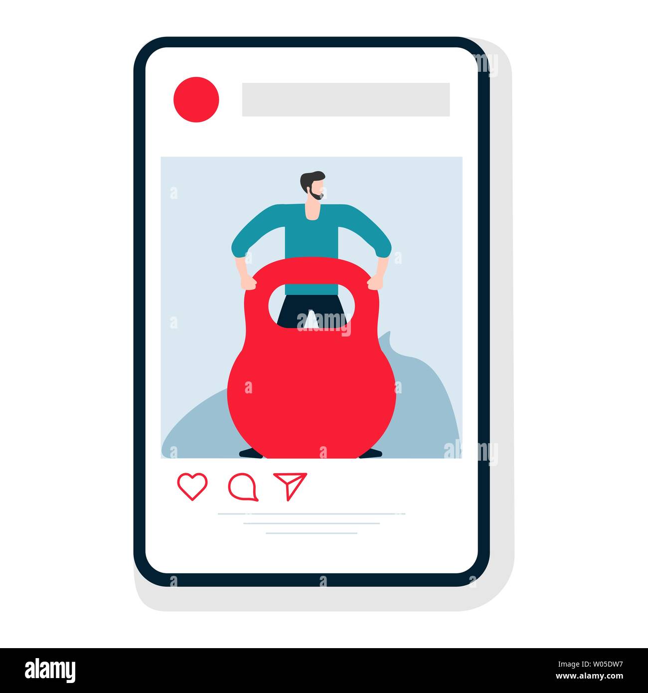 Vector illustration with man and dumbbell. Sports mobile application ...