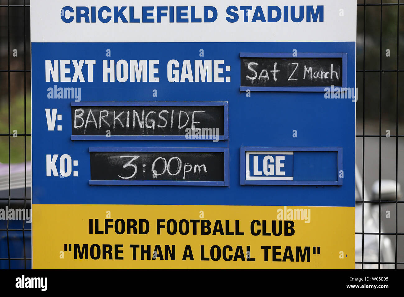 Sign announcing the game during Ilford vs Barkingside, Essex Senior ...