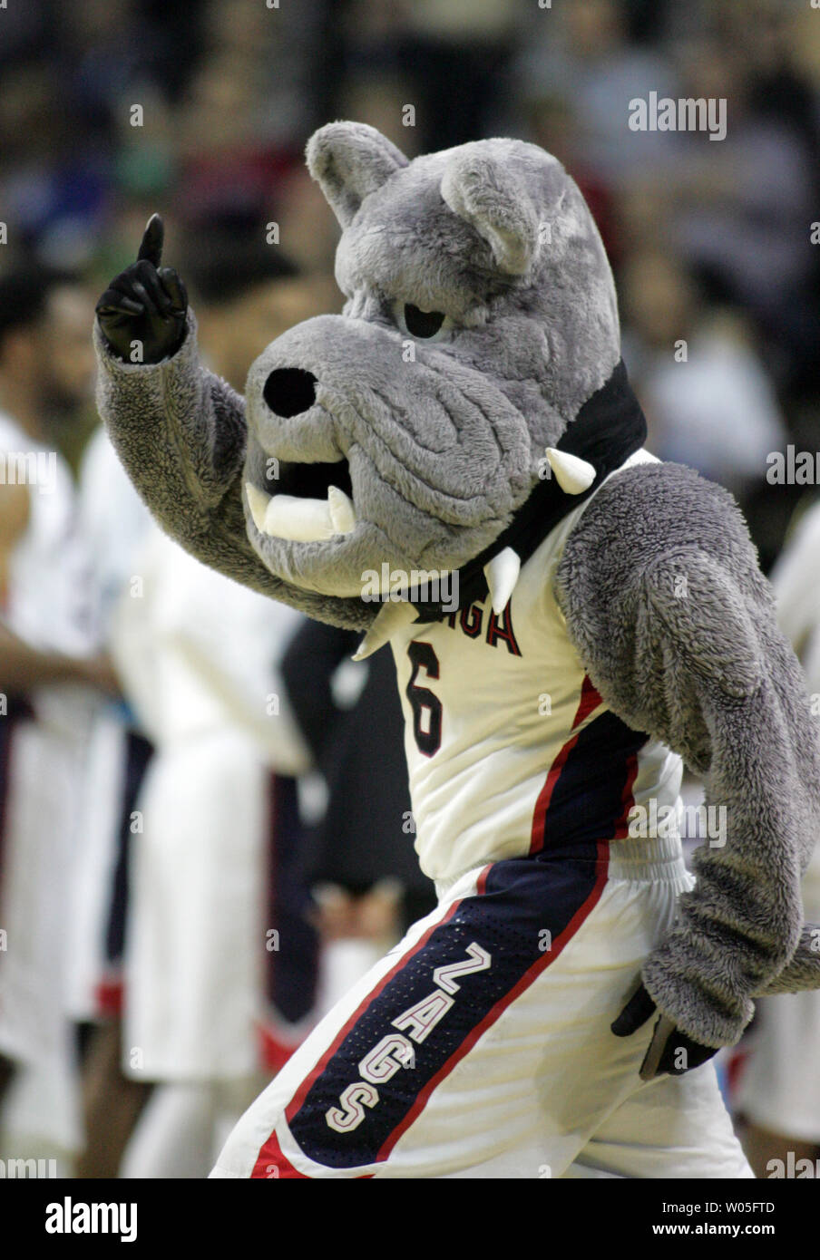 Gonzaga mascot, Spike, points to fans during their game against North ...