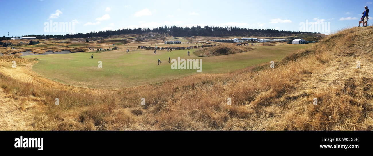 Dry grass borders the 11th fairway during a practice round for the ...