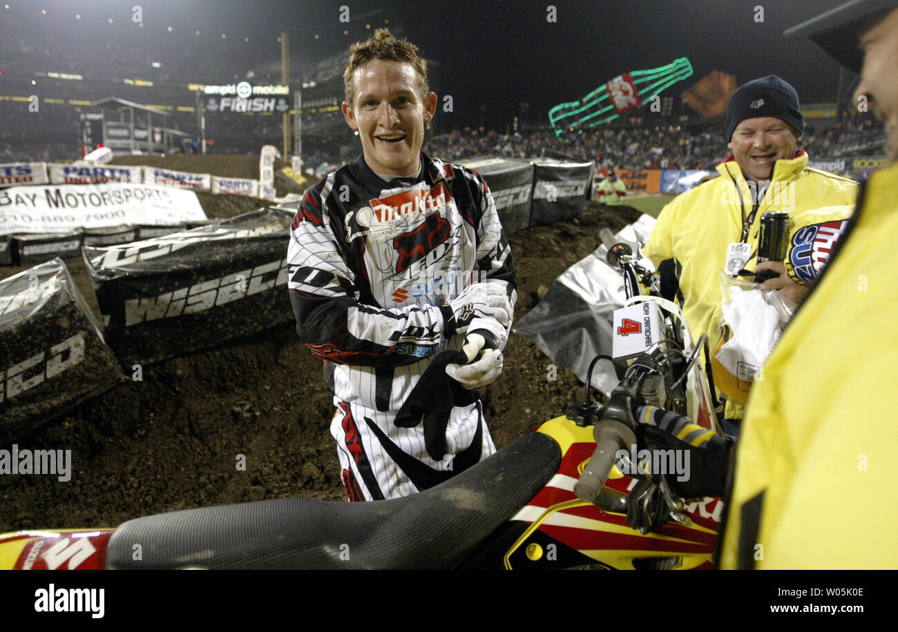 Suzuki rider Ricky Carmichael (4) smiles after winning the Amp'd Mobile ...