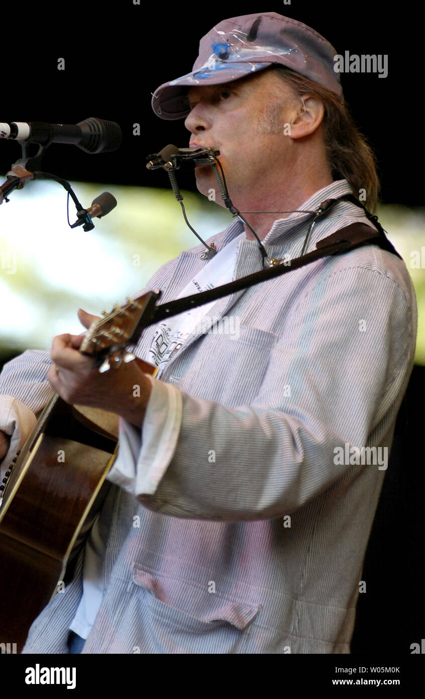 Neil Young performs during the 21st annual Bridge School Benefit at ...