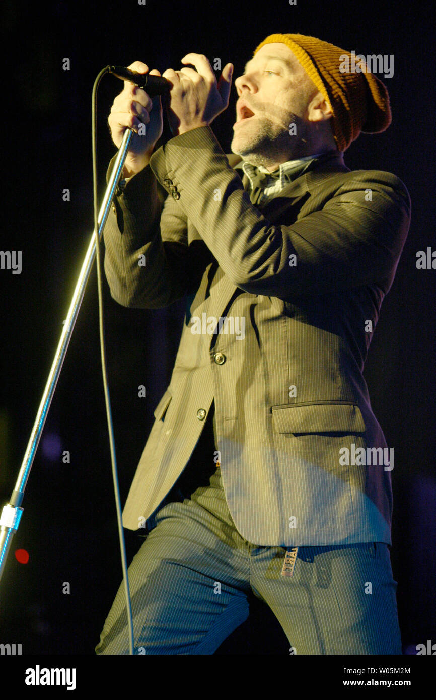 Michael Stipe of R.E.M. performs in concert at the Greek Theater in ...
