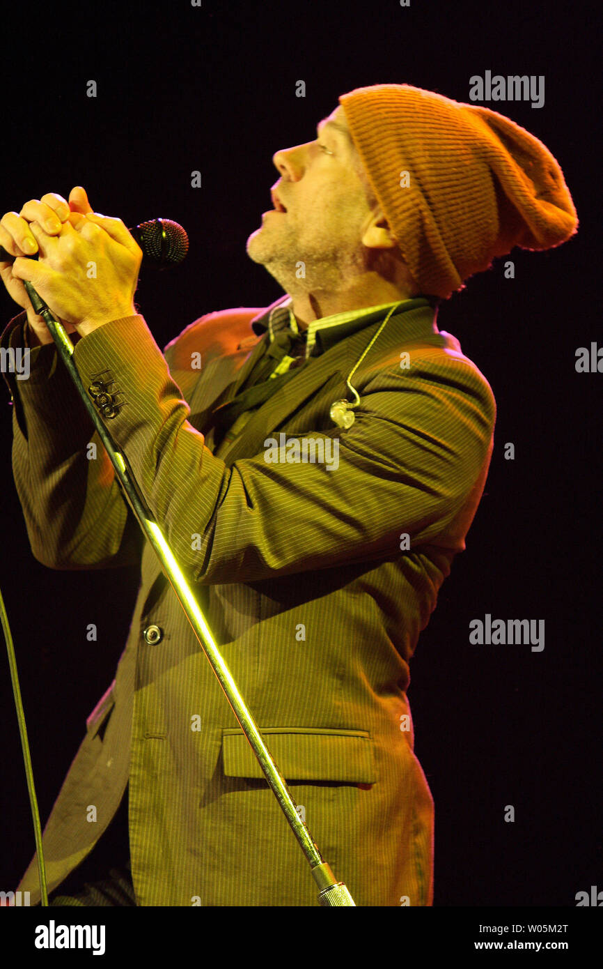Michael Stipe of R.E.M. performs in concert at the Greek Theater in ...