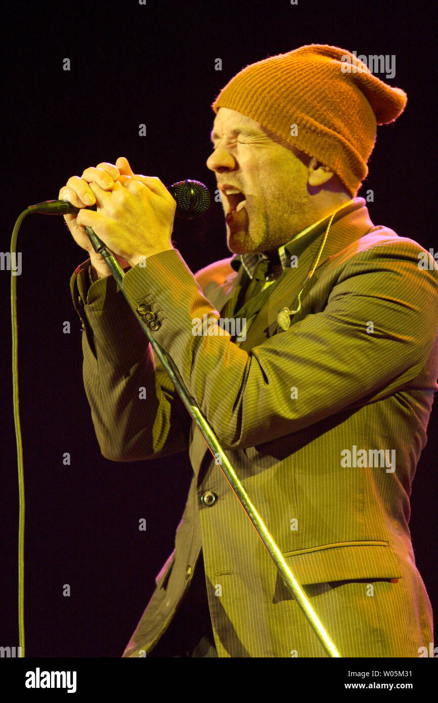 Michael Stipe of R.E.M. performs in concert at the Greek Theater in ...