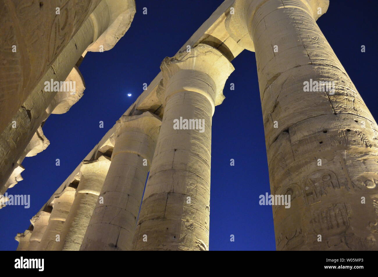 Moon Above Columns, Ancient Egypt Stock Photo - Alamy