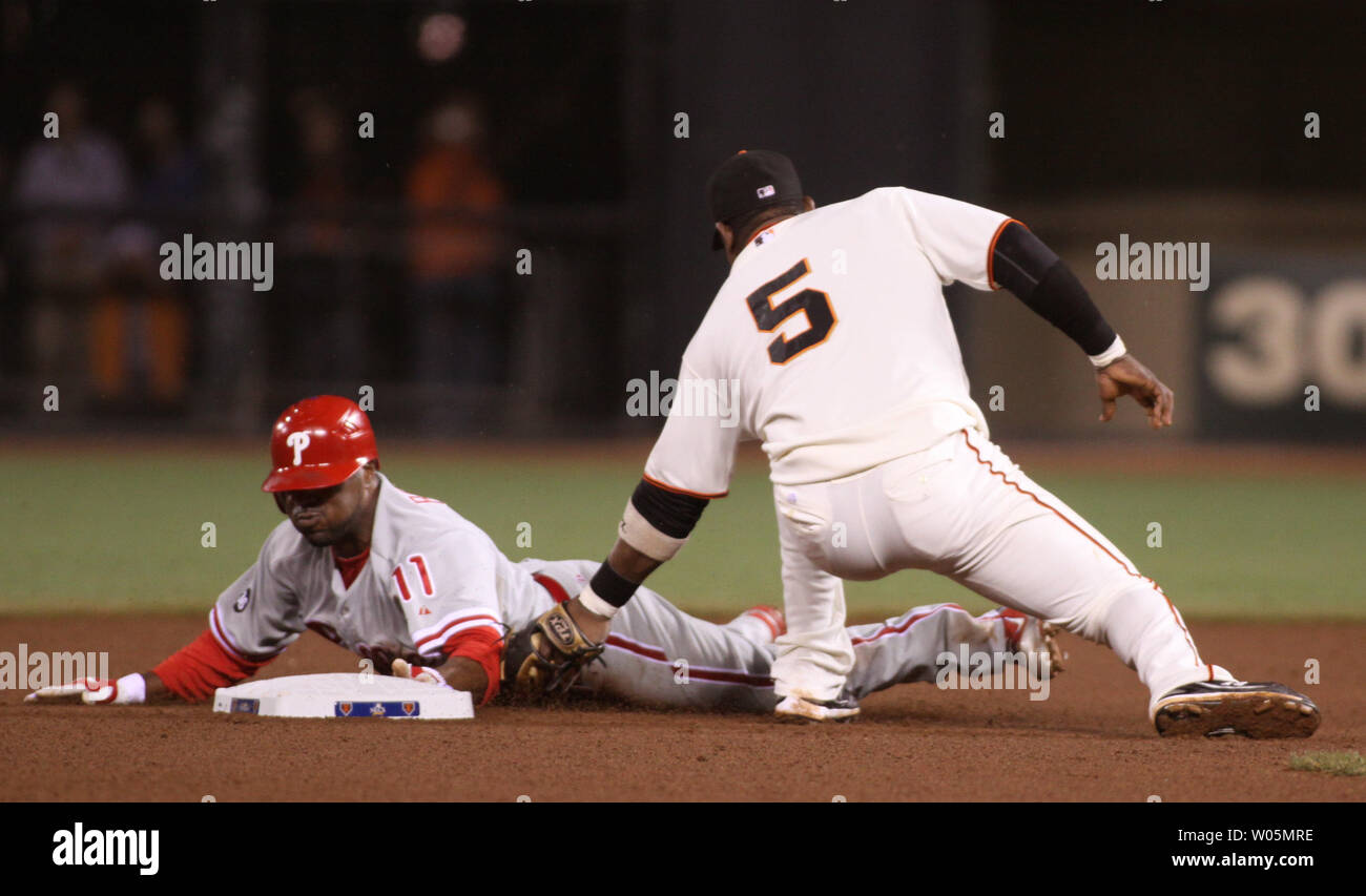 Philadelphia Phillies Jimmy Rollins slides safely into second as San ...
