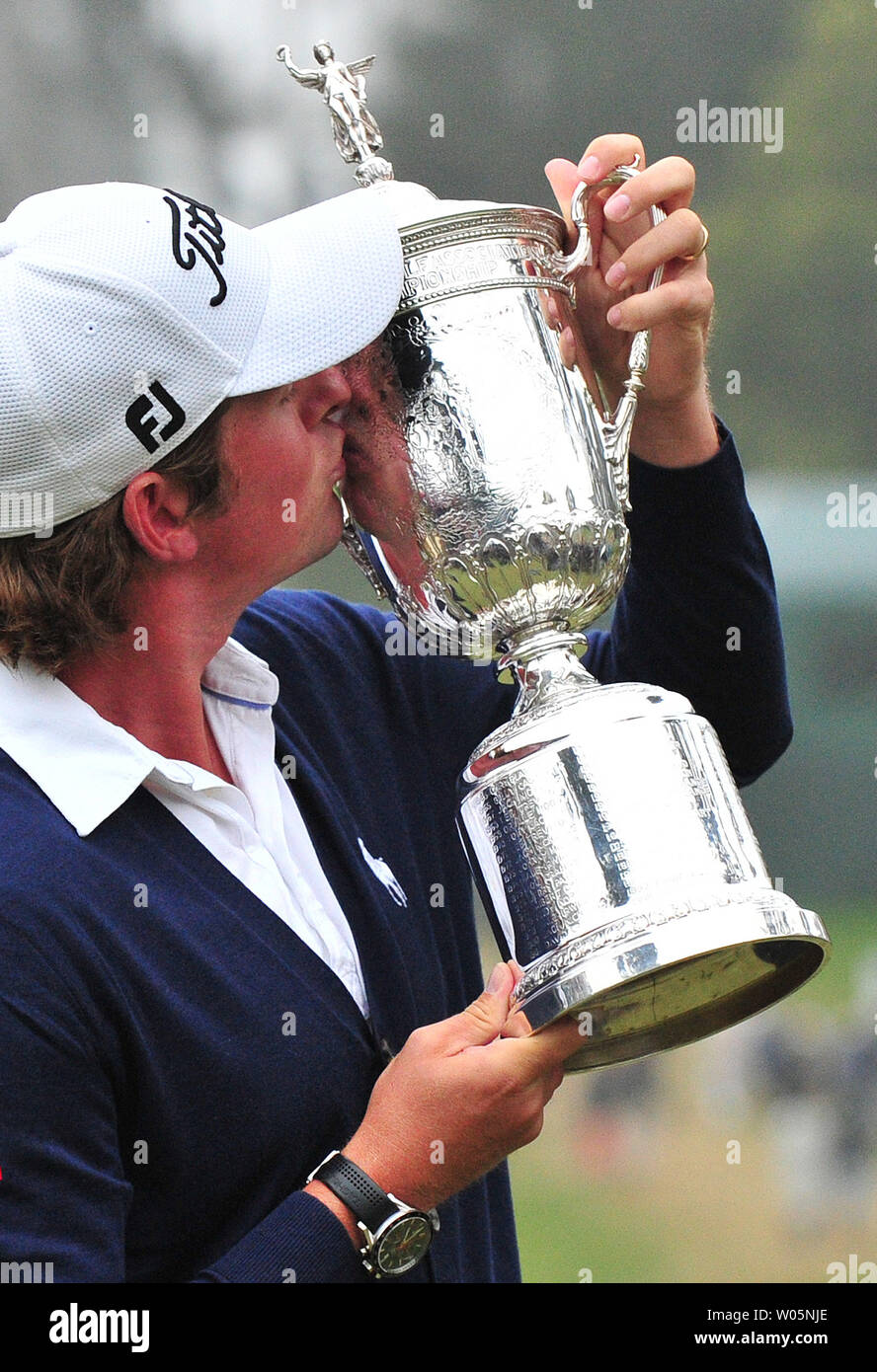 Webb Simpsons kisses the U.S. Open Trophy after winning the 112th U.S ...