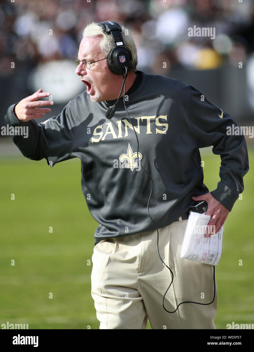 New Orleans Saints Coach Joe Vitt yells from the sidelines in the first ...