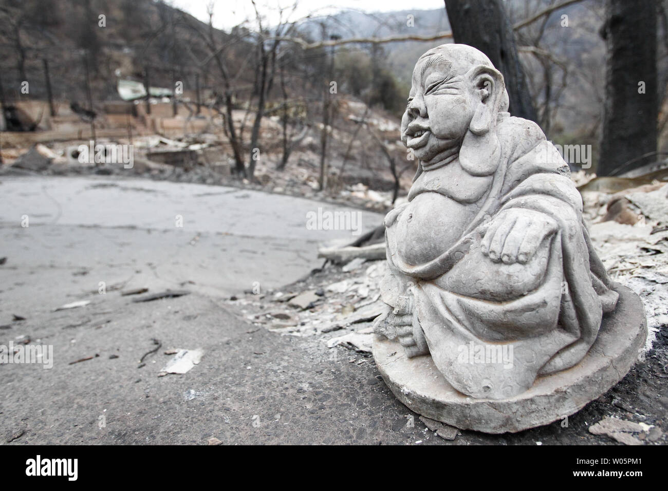 A Buddha statue sits at Harbin Hot Springs after the Valley Fire in ...