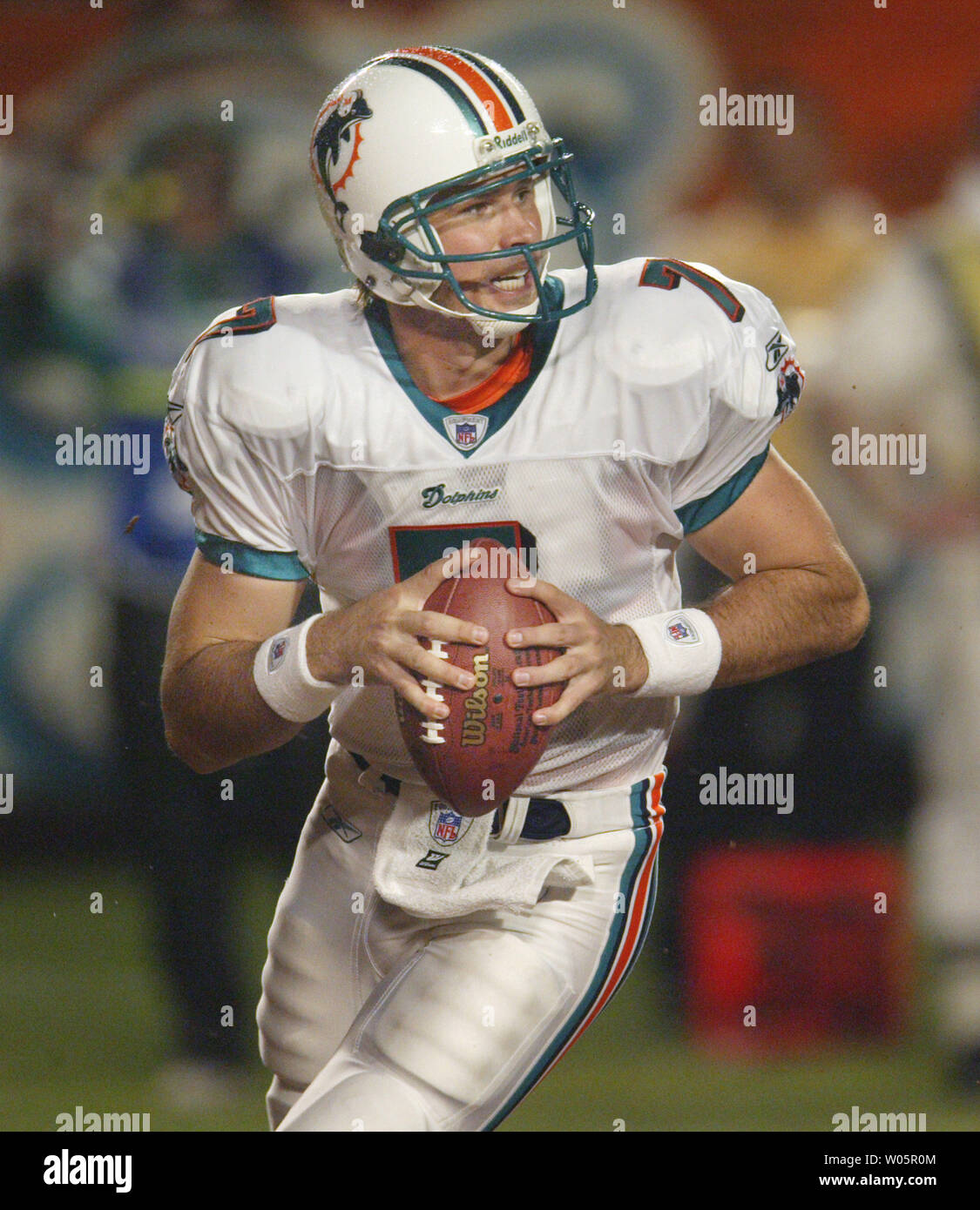 The Miami Dolphins quarterback A.J. Feeley (7) looks to pass in first ...