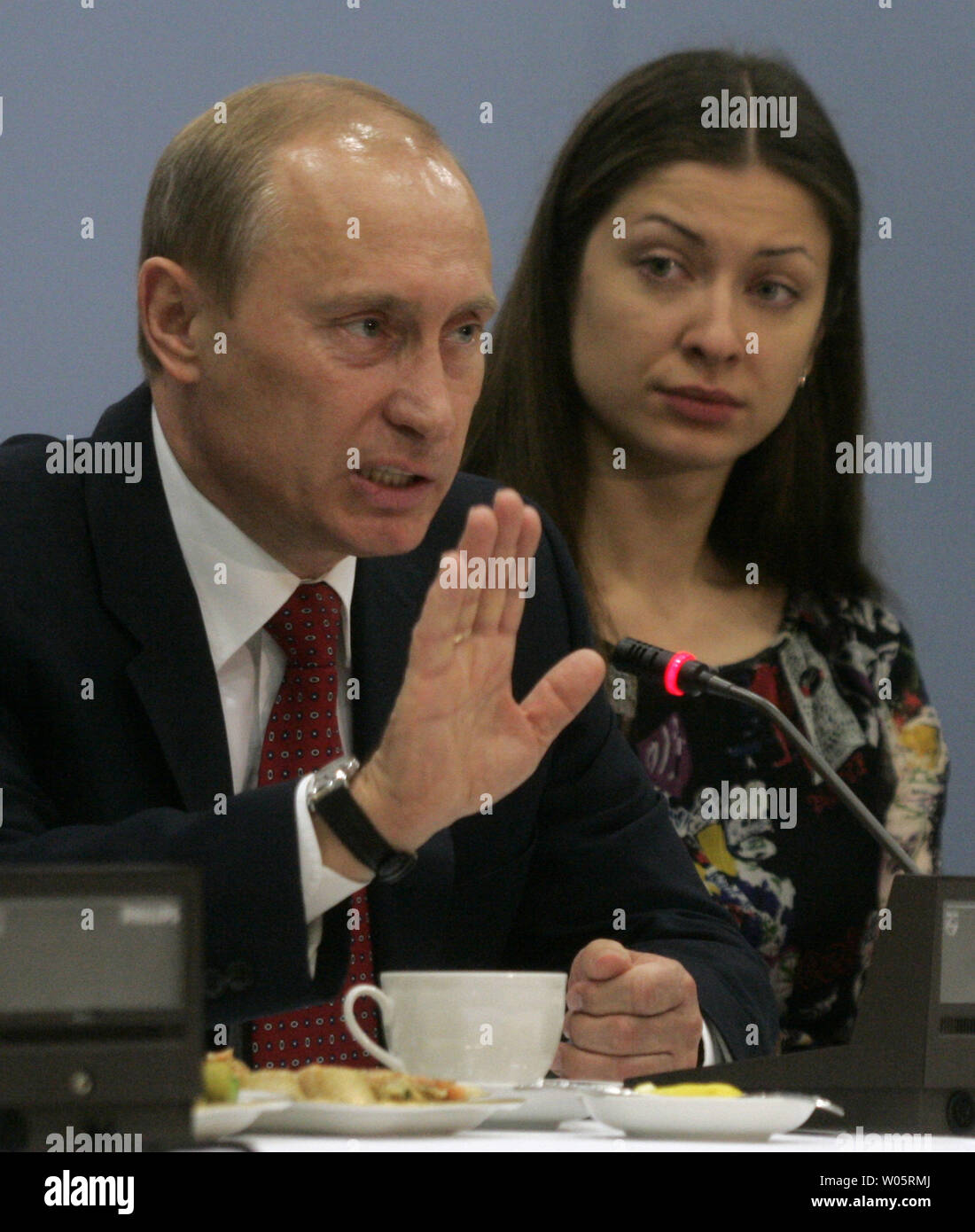 Russian President Vladimir Putin gestures during a meeting with ...