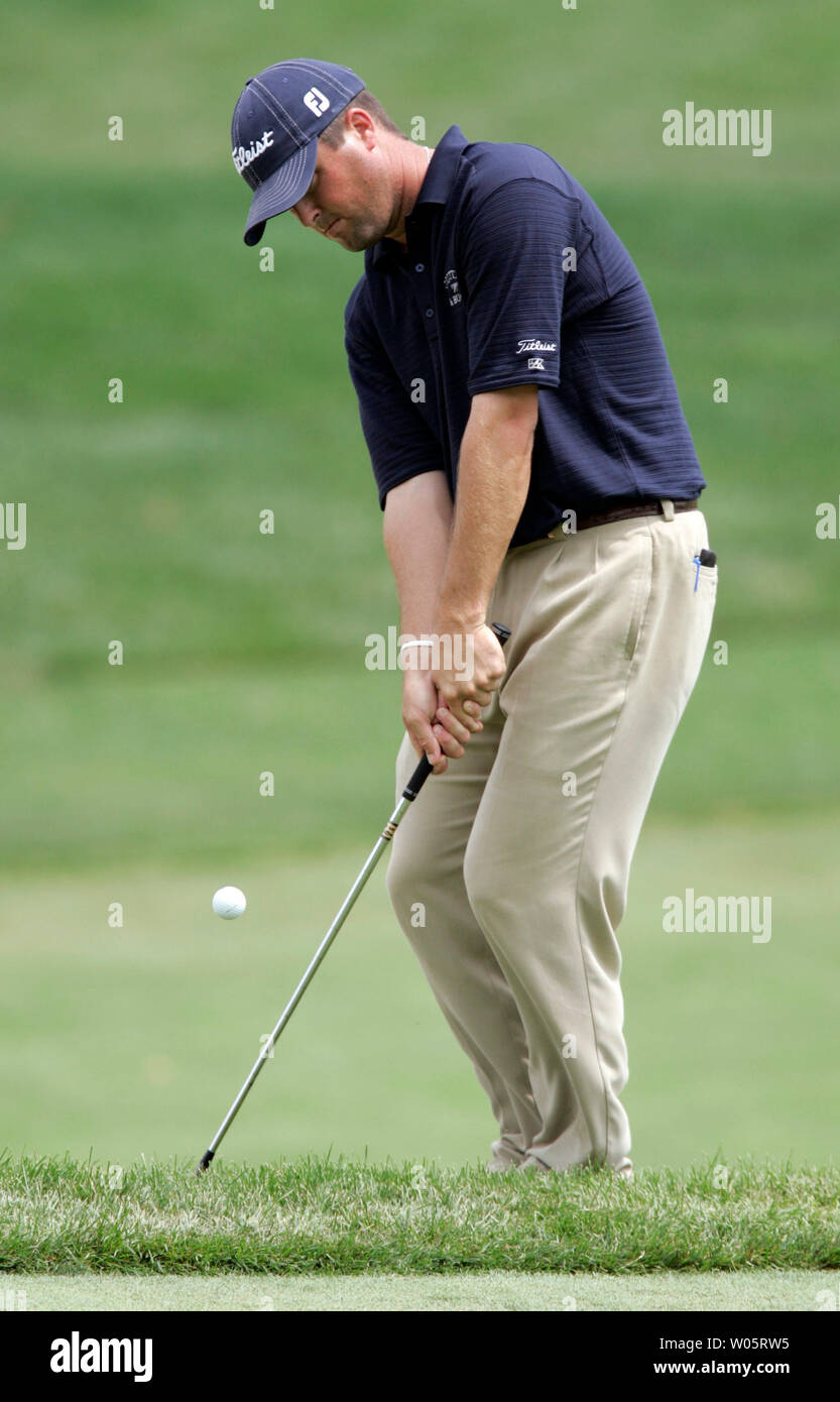 Ryan Palmer chips onto the 17th green during the first round of the ...