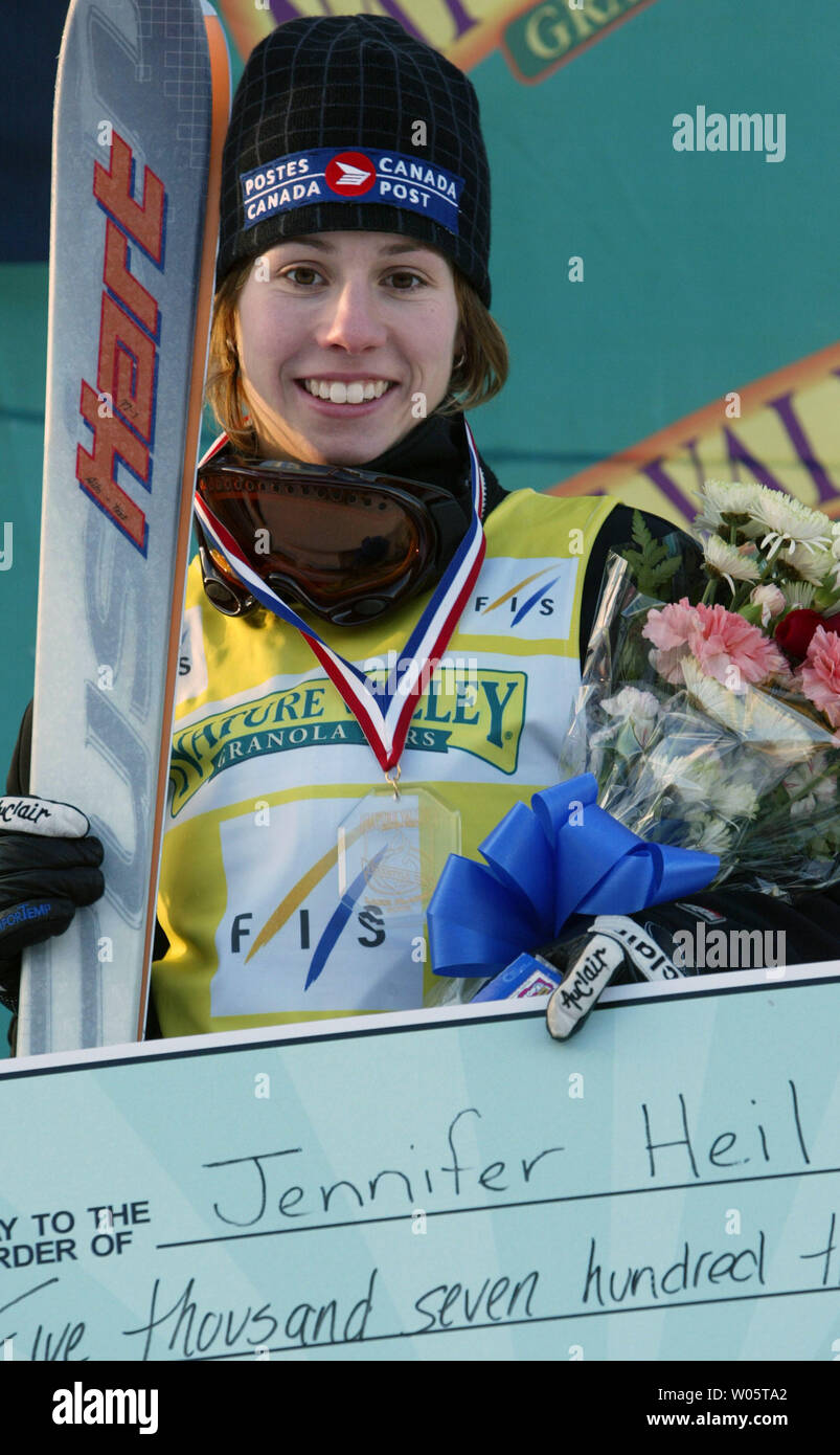 Canadian moguls skier Jennifer Heil accepts the top prize at the world ...