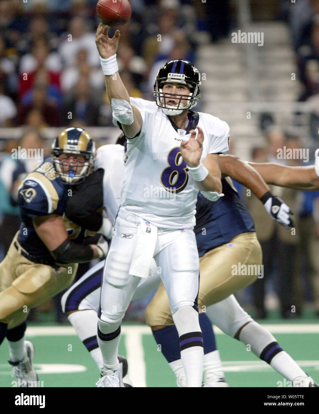 Baltimore Ravens' quarterback Kyle Boller unloads the football under ...