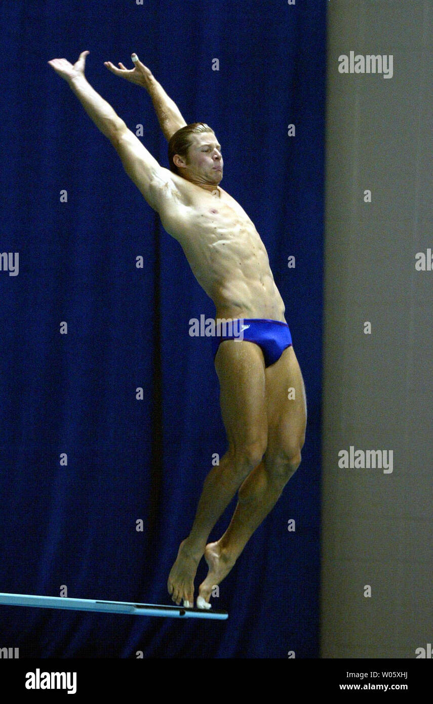 Diver Justin Wilcock of Smithfield, UT., springs during his dive in the ...
