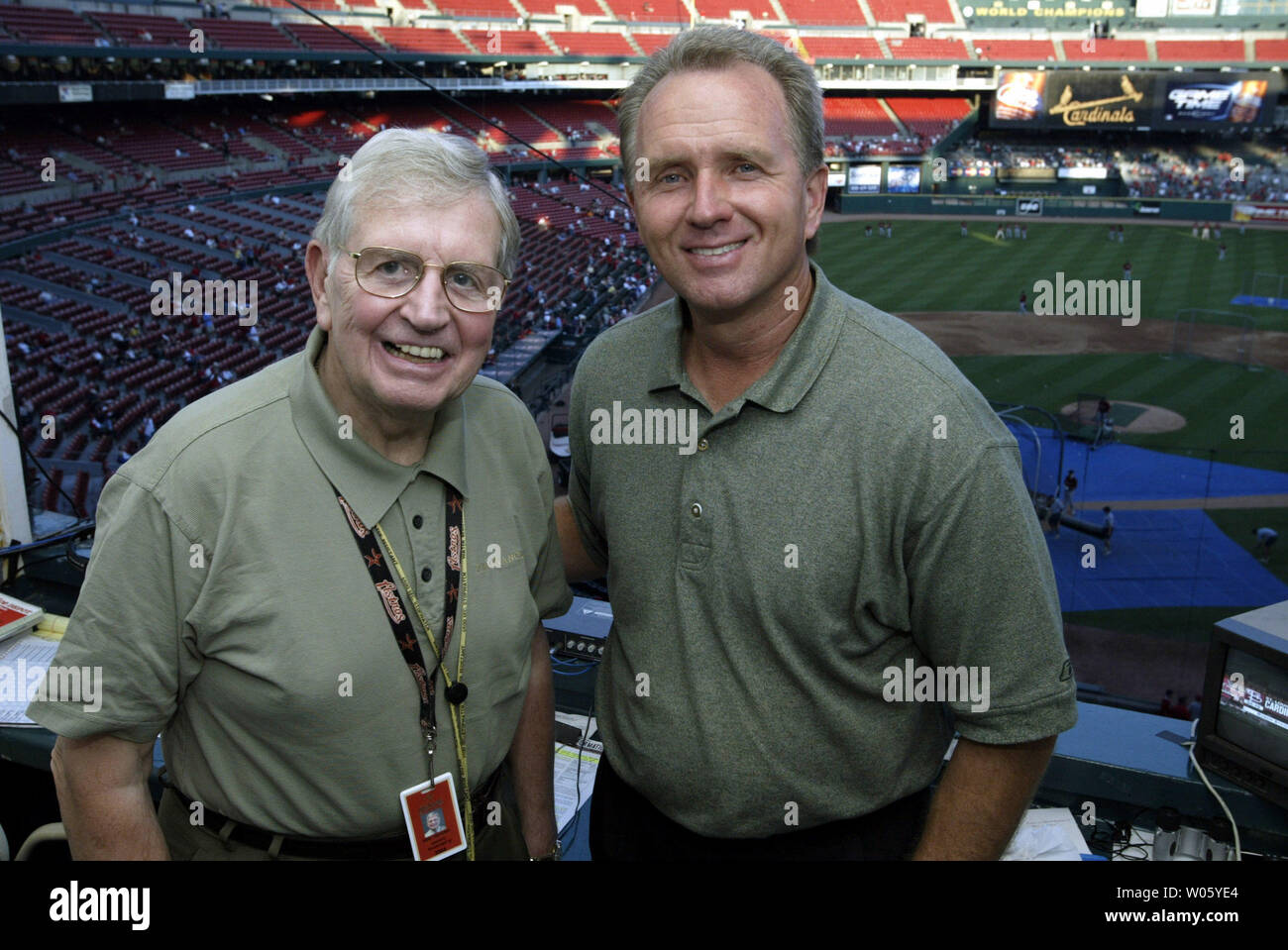 Houston Astos radio broadcasters Milo Hamilton (L) and former Astros ...