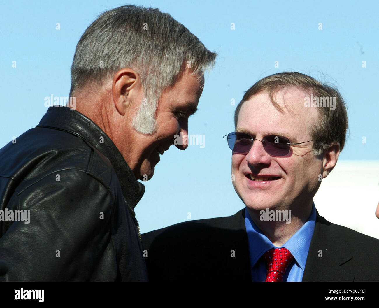 Winners of the Ansari X Prize, Burt Rutan (L) and Paul Allen, share a ...