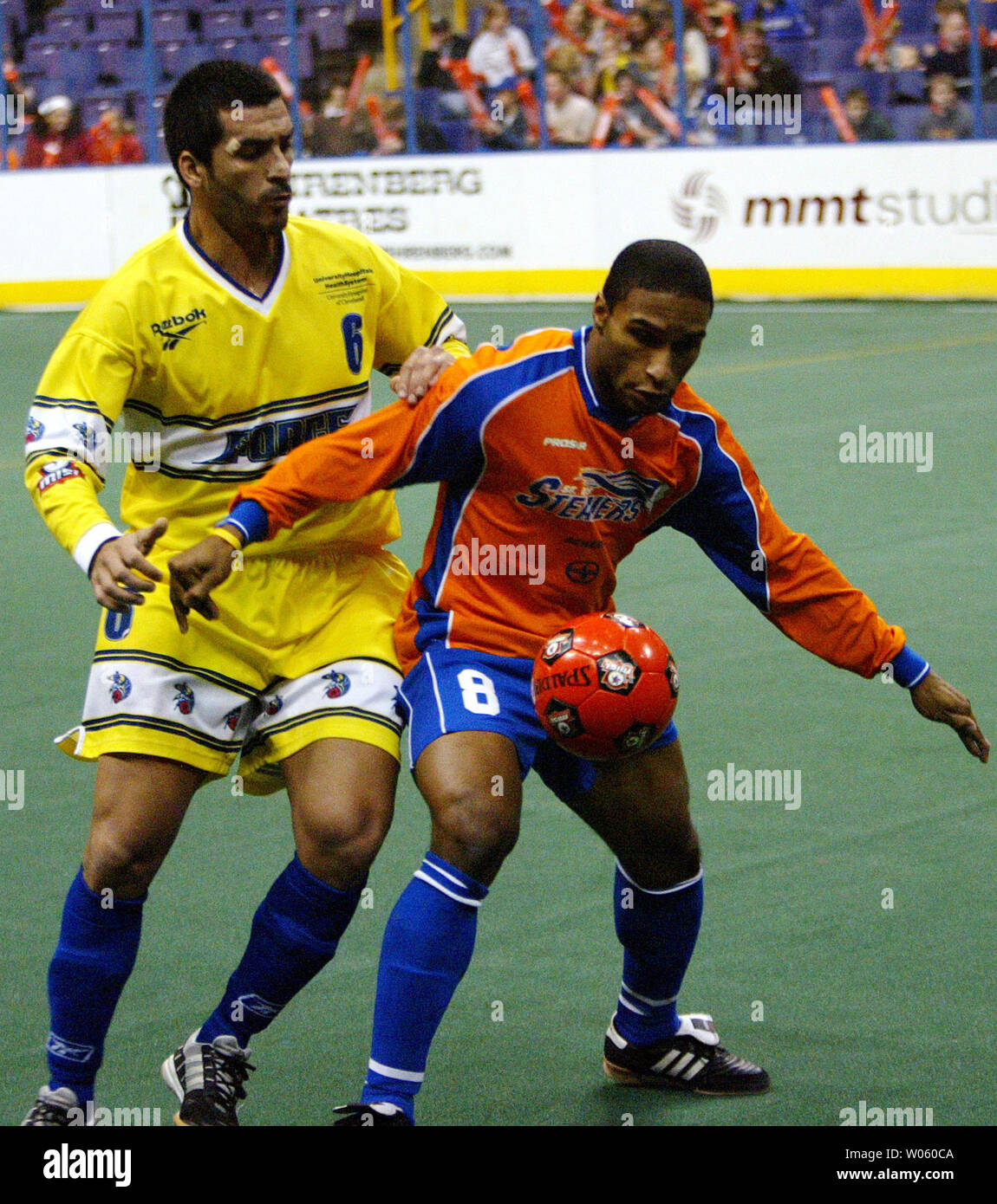 St. Louis Steamers Addae Rique (R) tries to keeps the soccer ball away ...