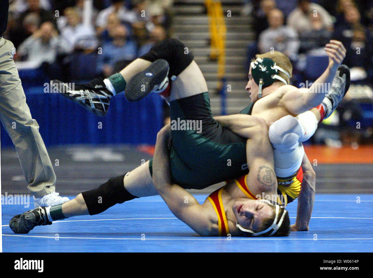 Ohio's Jake Percival works to pin Iowa State's Trent Paulson in their ...