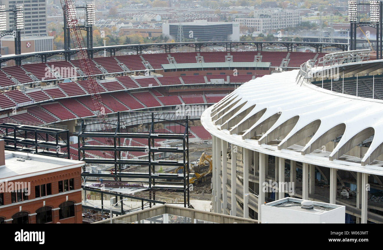 As construction continues on the new Busch Stadium (L) demolition of ...