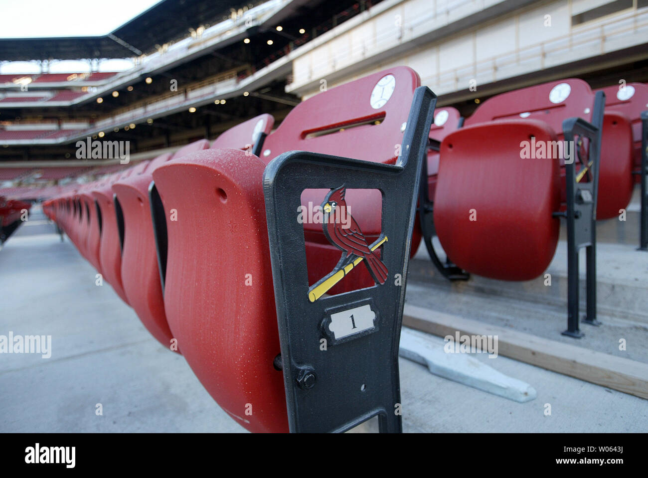 A new decorative Cardinals bird sits on the aisle seats at the new ...