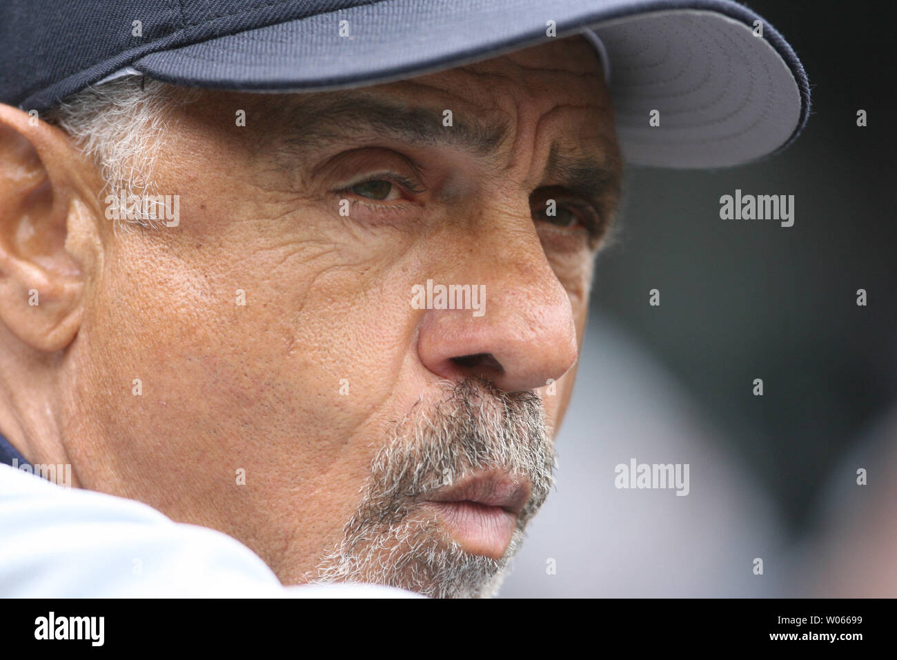 Washington Nationals first base coach Davey Lopes watches the action ...
