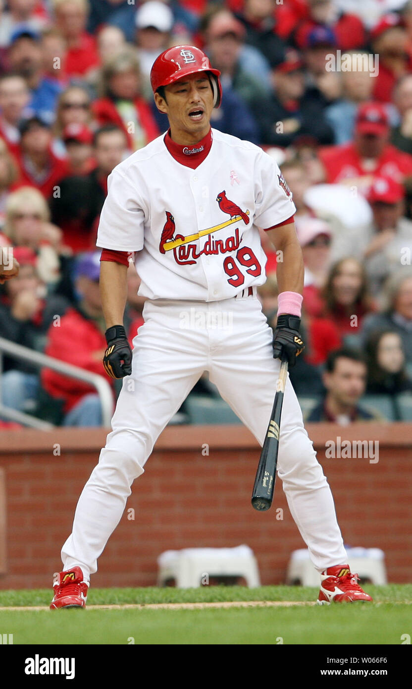St. Louis Cardinals So Taguchi makes a face after striking out with ...