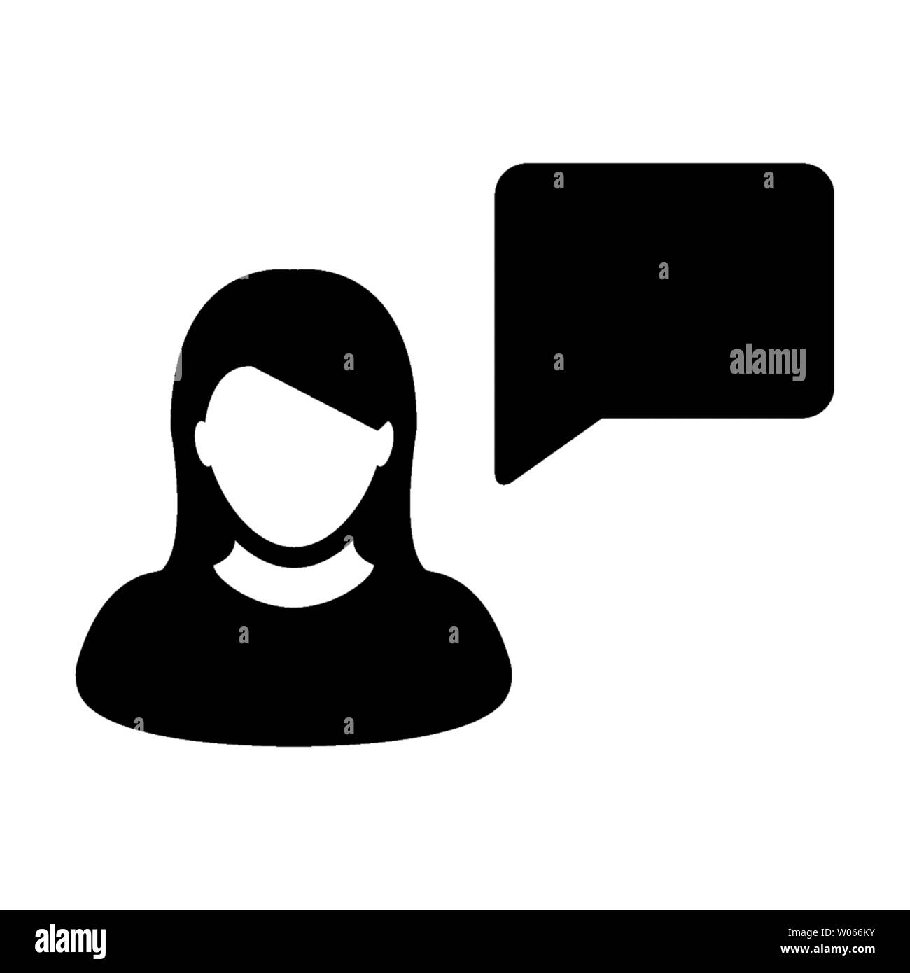 Chat bubble icon vector female person profile avatar with speech symbol ...