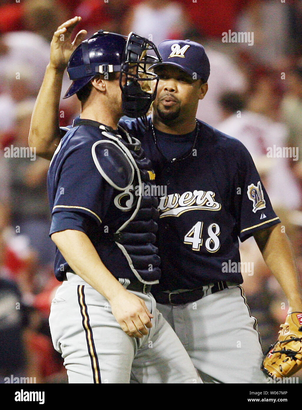 Milwaukee Brewers pitcher Francisco Cordero (R) celebrates the 4-3 win ...