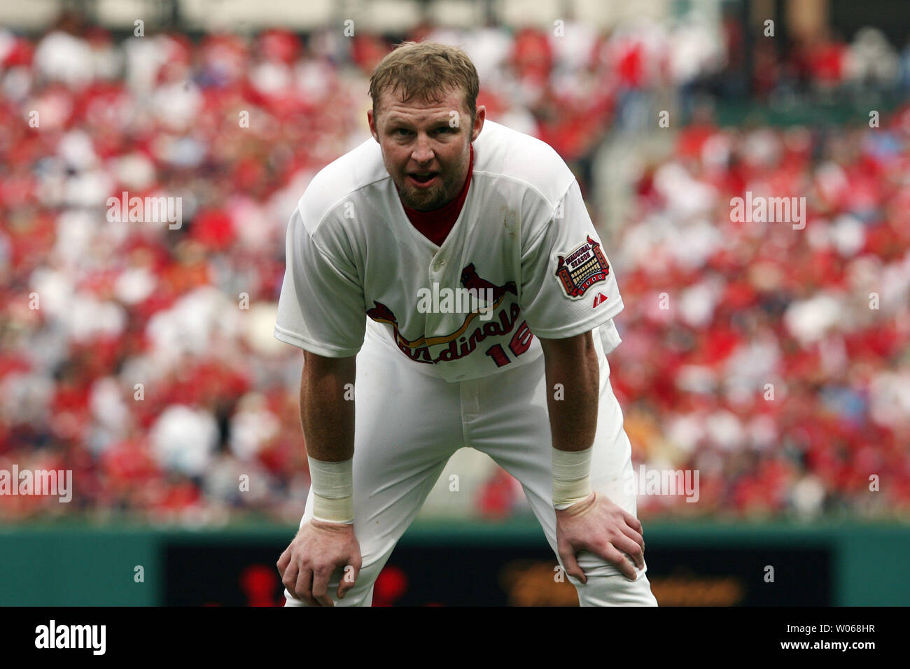 St. Louis Cardinals Chris Duncan waits for his cap and glove after ...
