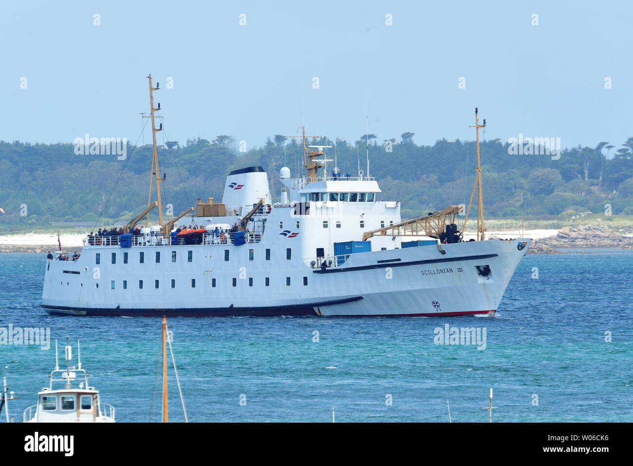 The ferry boat Scillonian III arrives at St Marys, Isles of Scilly ...