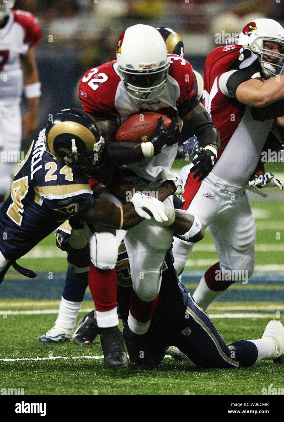 Arizona Cardinals runningback Edgerrin James is stopped by St. Louis ...