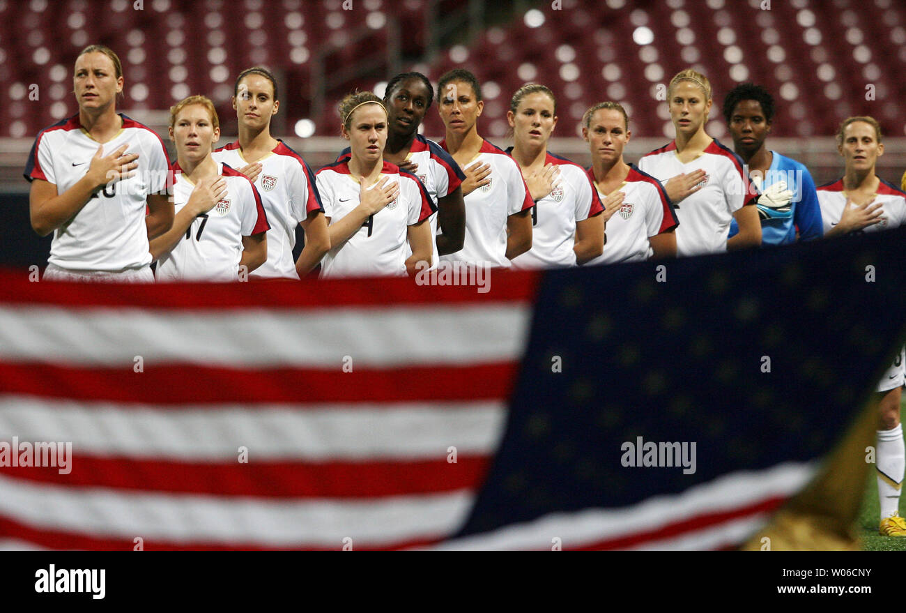 Members Of The United States Womens Soccer Team Stand For The Playing
