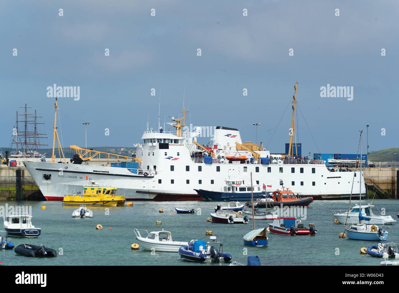 The ferry boat Scillonian III arrives at St Marys, Isles of Scilly ...