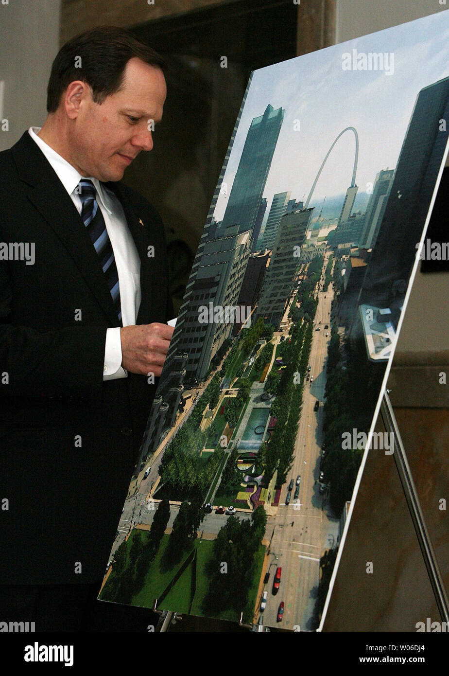 St. Louis Mayor Francis Slay checks his notes before unveiling a plan ...