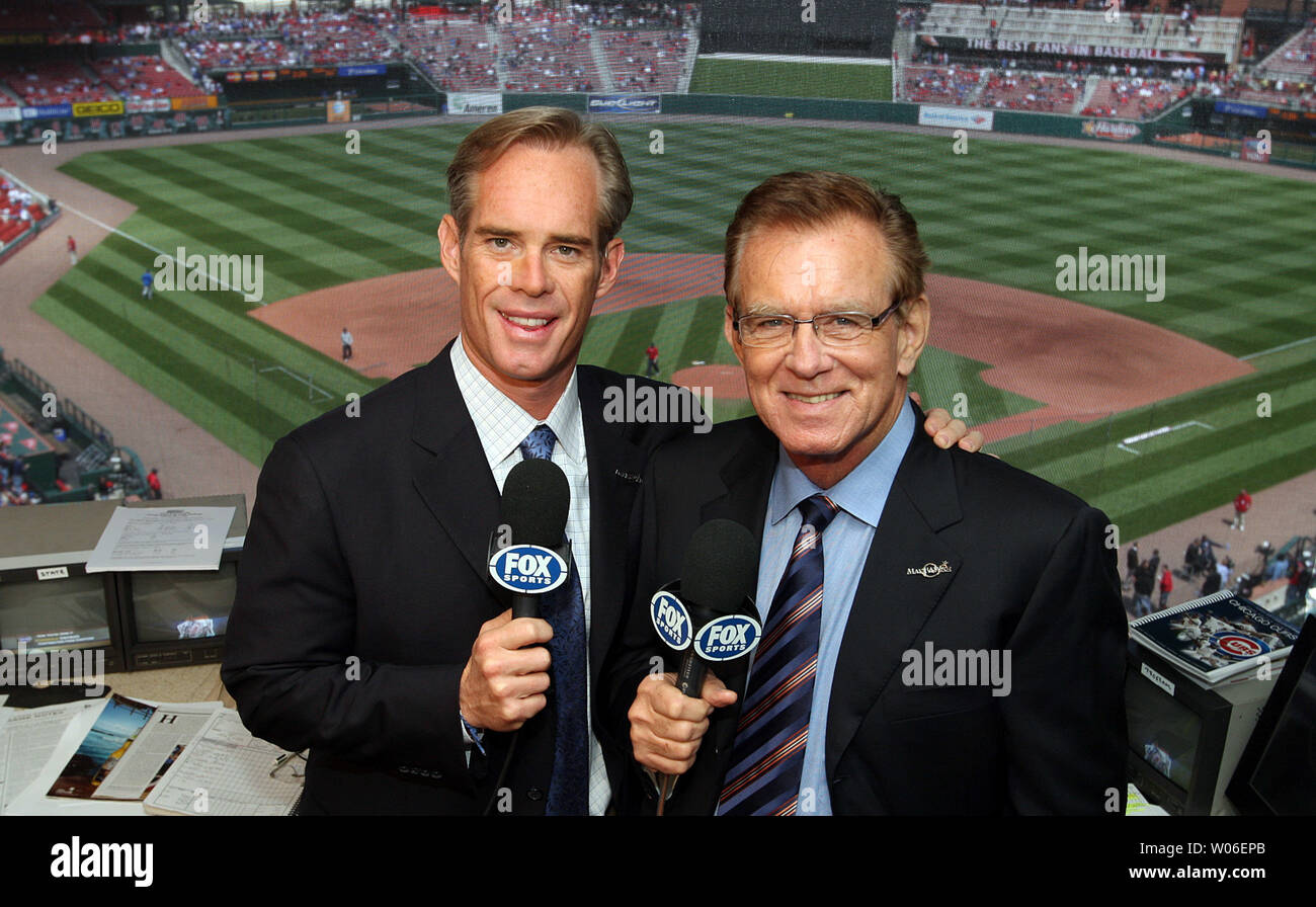 Fox Television broadcasters Joe Buck (L) and Tim McCarver pose for a ...