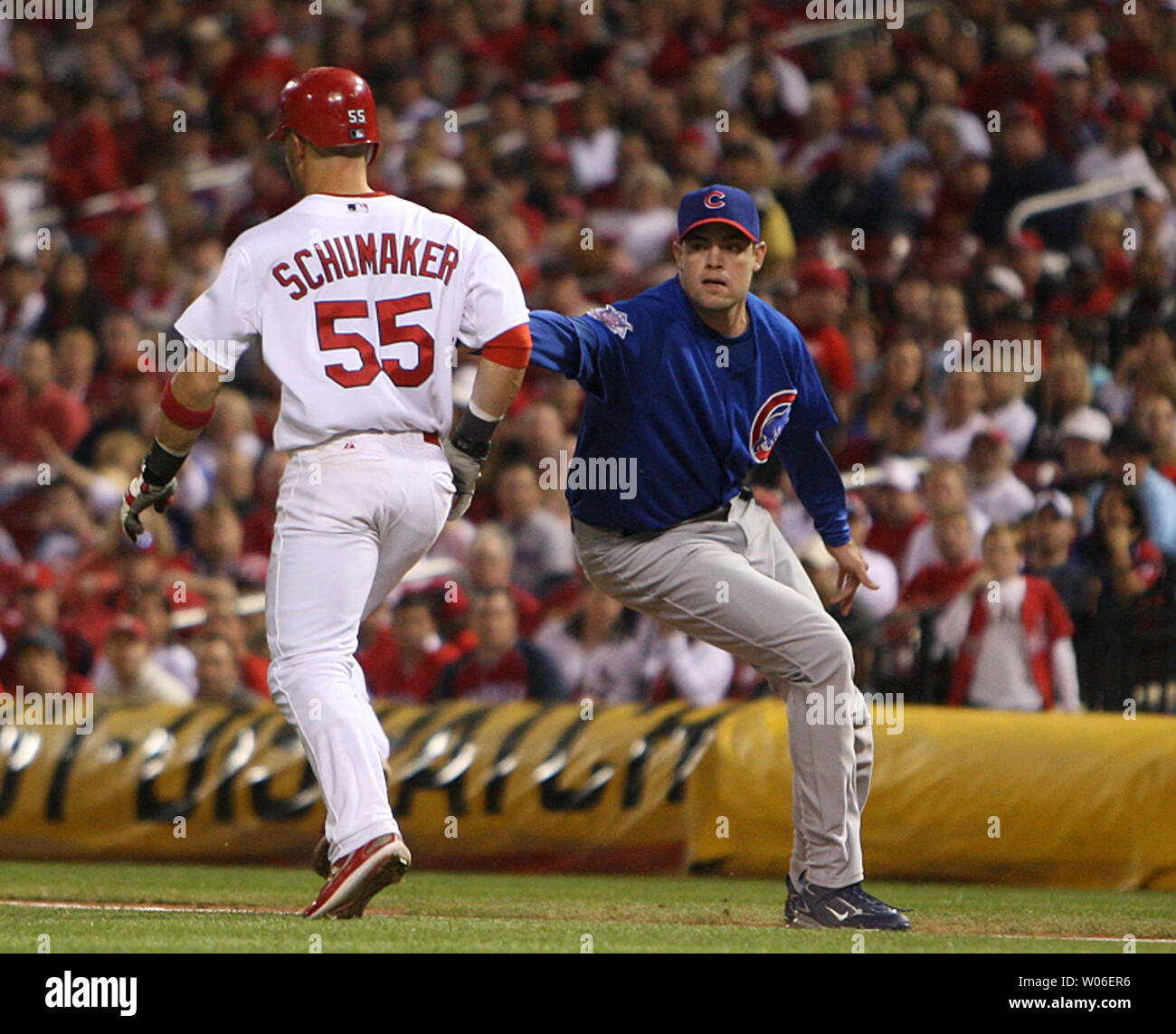 St. Louis Cardinals Skip Schumaker (L) is tagged out before reaching ...