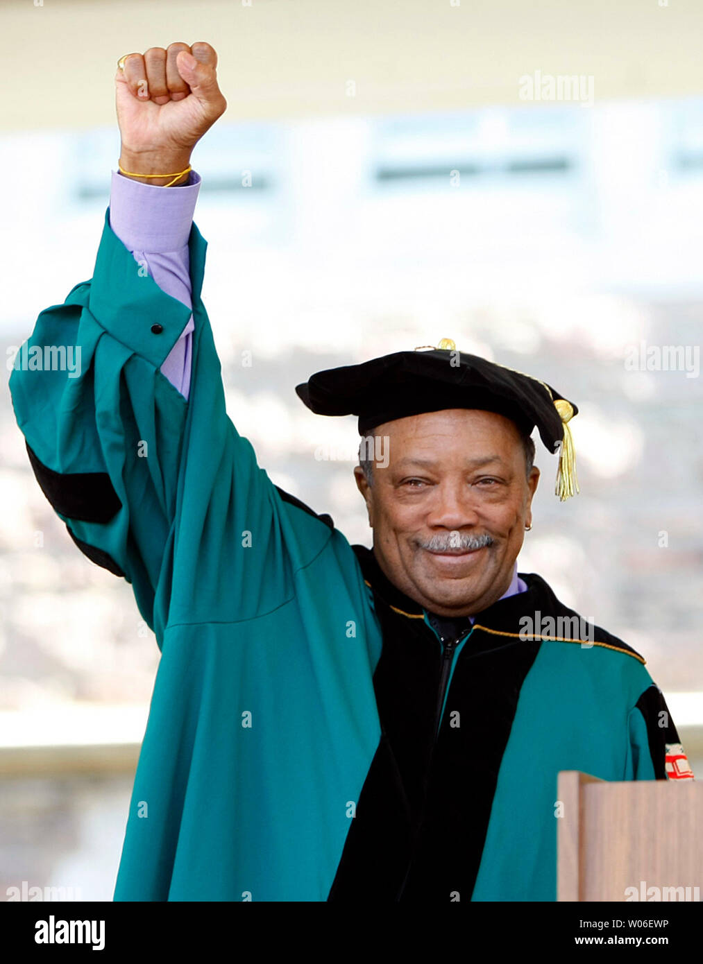 Composer Quincy Jones salutes the crowd before being awarded with a ...
