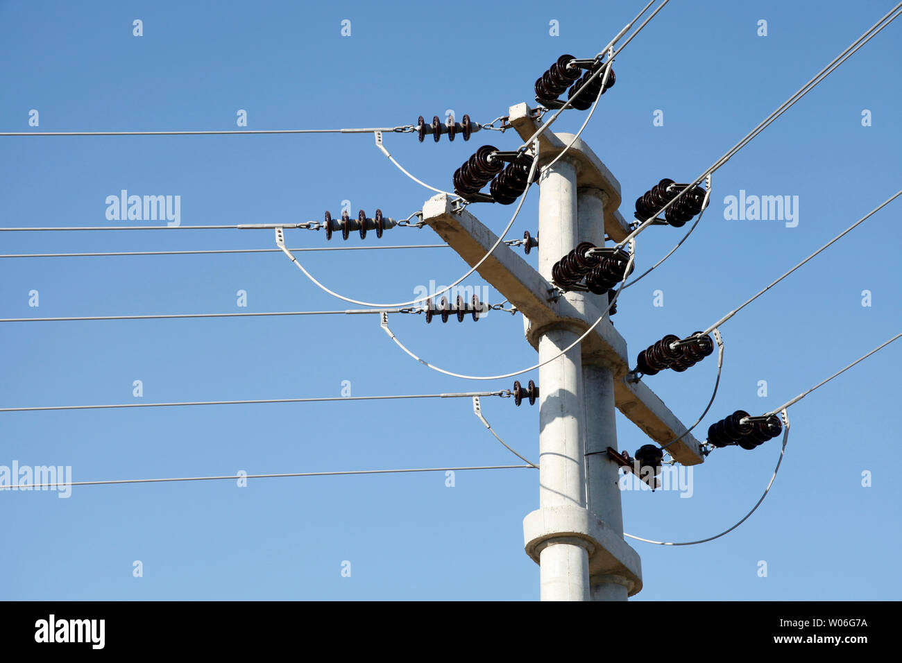 Electric wire on the pole, power Stock Photo - Alamy