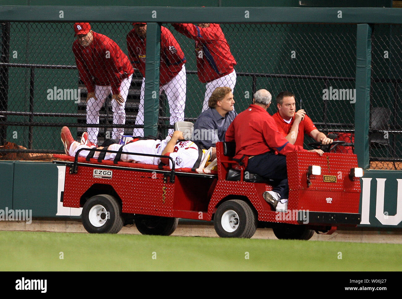 St. Louis Cardinals bullpen pitchers watch as teammate Rick Ankiel is ...