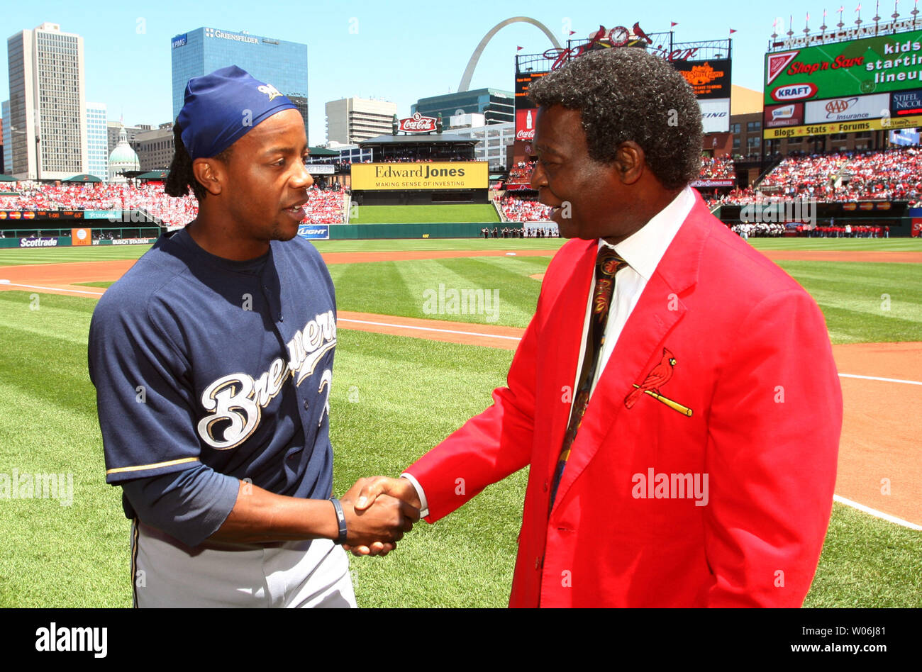 Milwaukee Brewers Rickie Weeks (L) says hello to former St. Louis ...