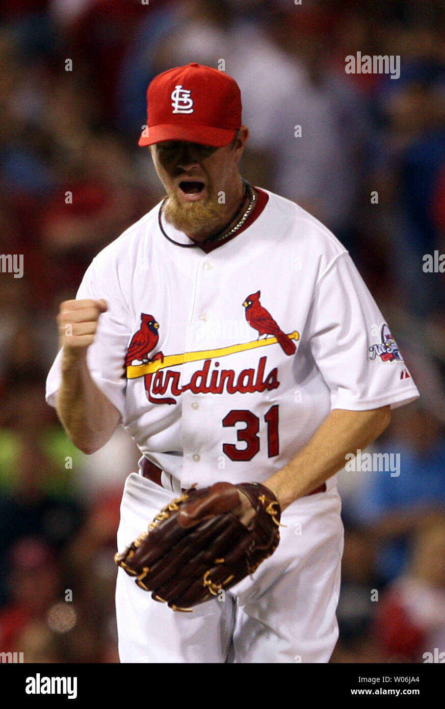 St. Louis Cardinals closing pitcher Ryan Franklin pumps his fist to get ...