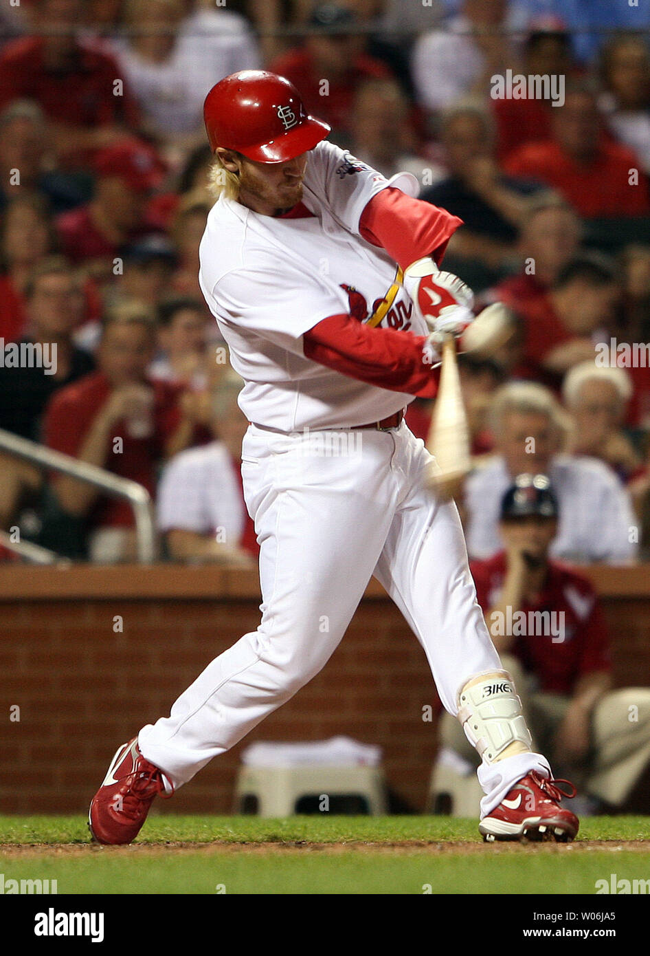 St. Louis Cardinals Khalil Greene connects for a sacrifice fly ball ...
