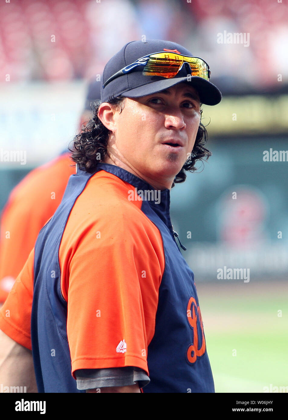 Detroit Tigers Magglio Ordonez looks to the crowd during batting ...