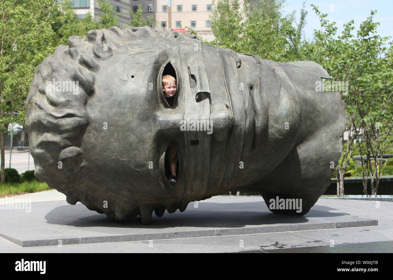 Ethan Boyer (5) of Fenton, Missouri sticks his head out of the Eros ...