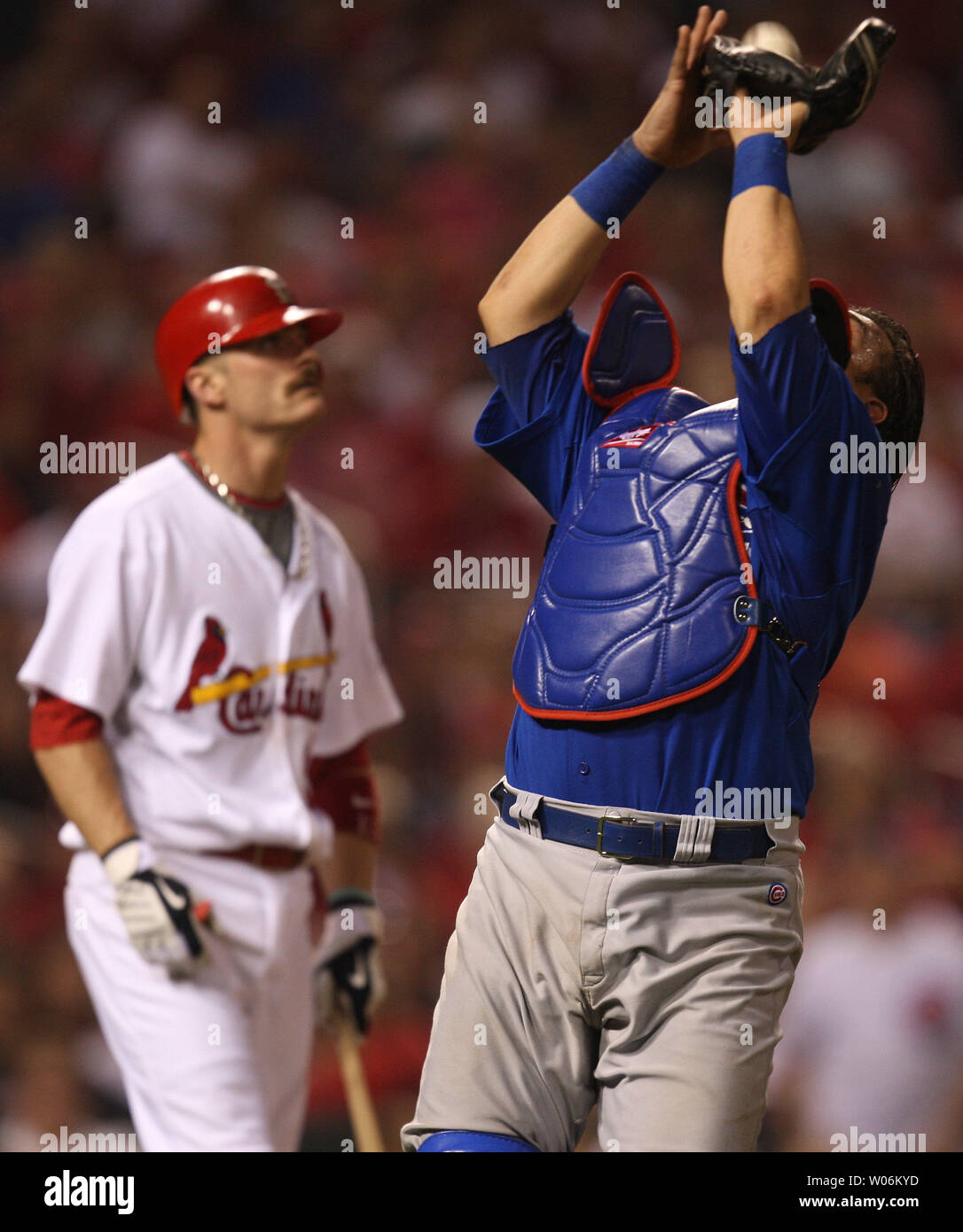 Chicago Cubs catcher Geovany Soto makes a catch on a pop up by St ...